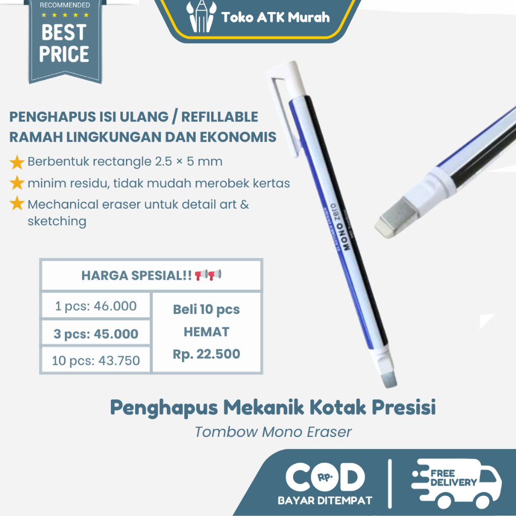 Jual Tombow Mono Zero Elastomer Eraser Rectangle 2.5 x 5 mm EH-KUS ...
