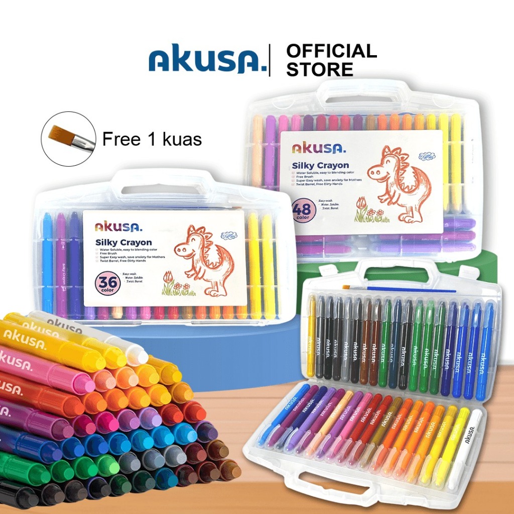 Jual AKUSA Silky Crayon Lukis 12/24/36/48 Warna Krayon Water Soluble ...