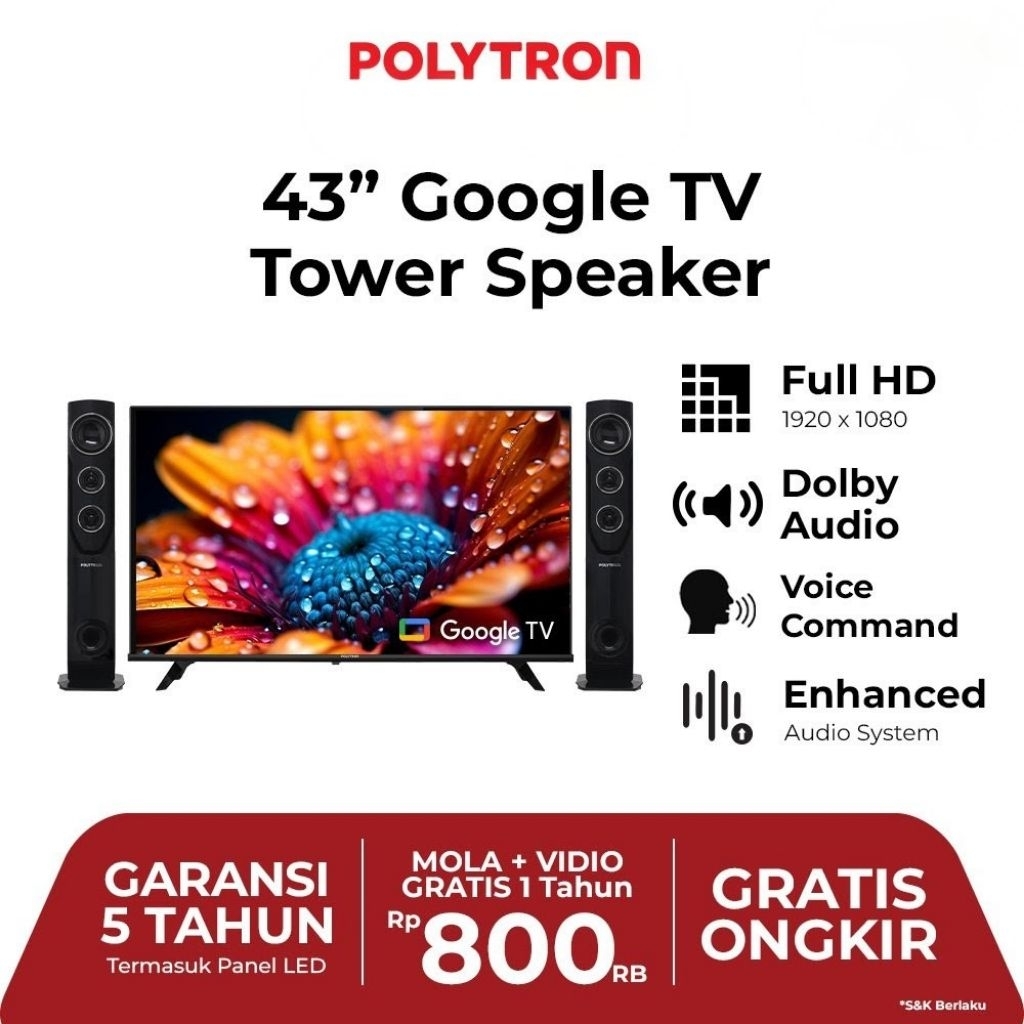 Jual POLYTRON LED 43 INCH PLD 43 TG 5055 POLYTRON GOOGLE TV PLD43TG5055 ...