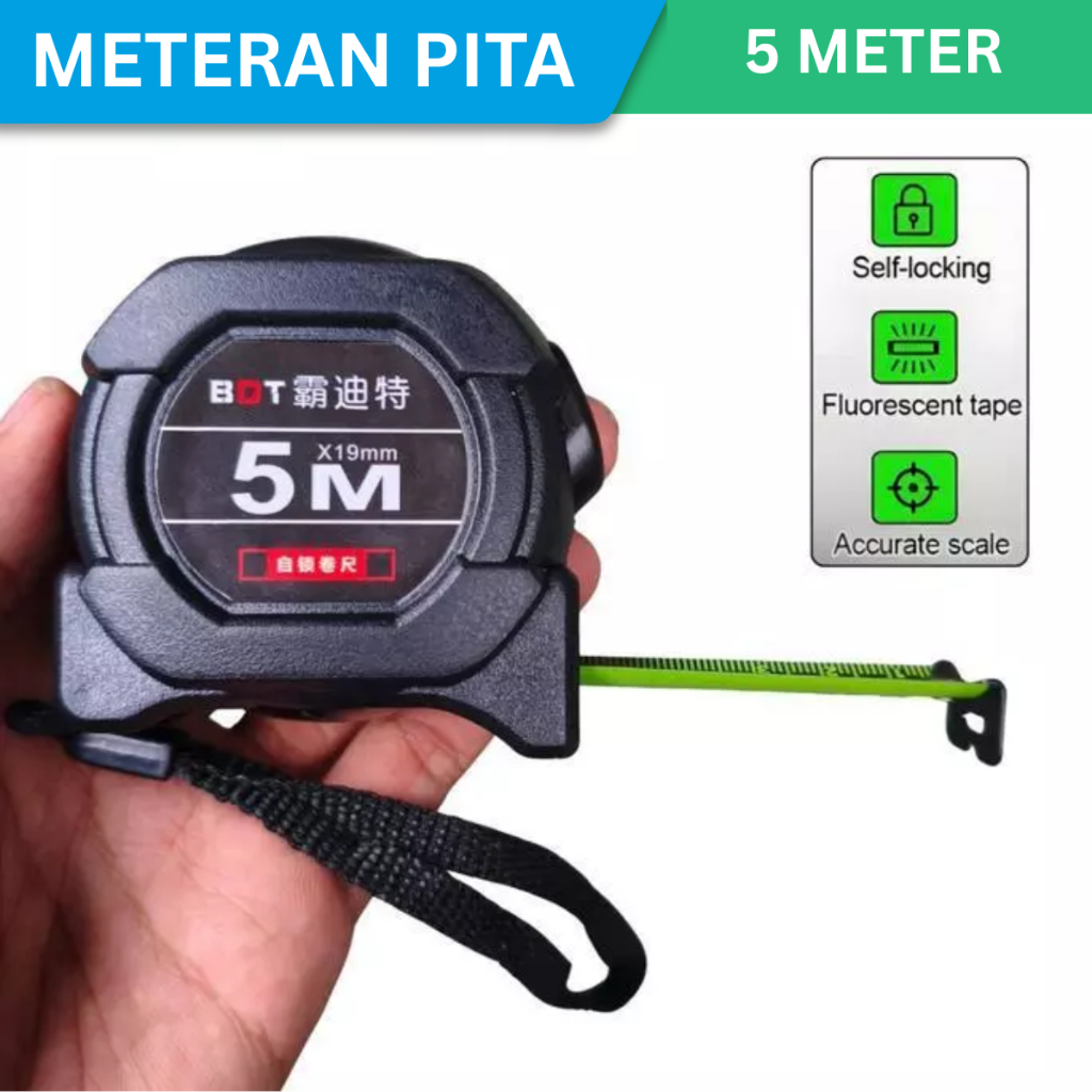 Jual Meteran Pita 5 Meter Meteran Gulung Neon measure tape Self Locking ...