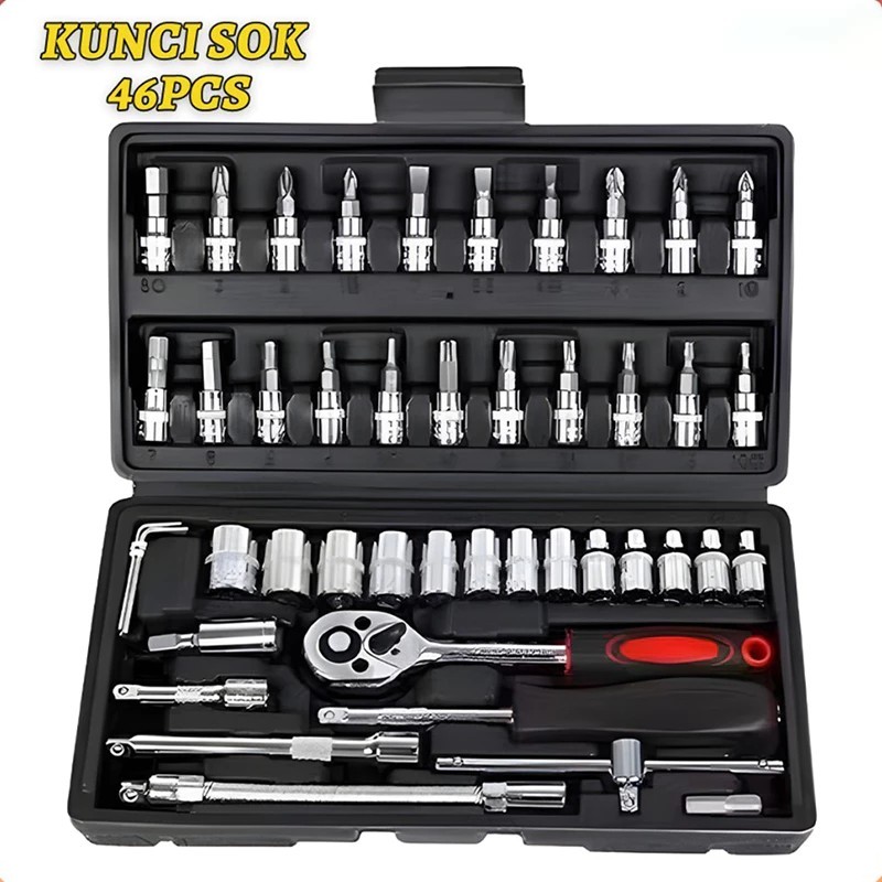 Jual Set Kunci Sok Kunci Shock 46 pcs Mobil Motor Lengkap Socket Tool ...