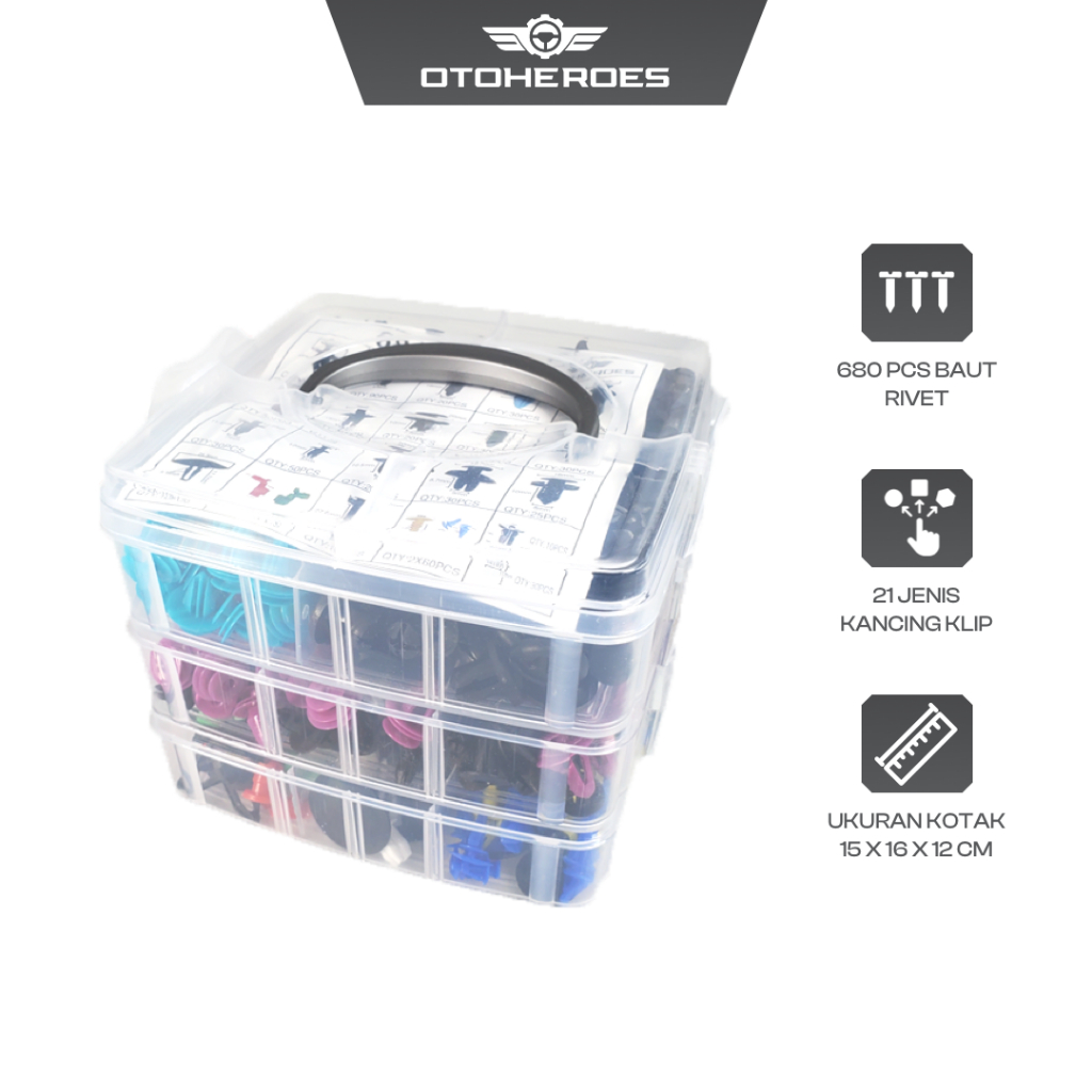 Jual OTOHEROES Baut Rivet Mobil Joint Clip dengan Pengungkit 680 PCS ...