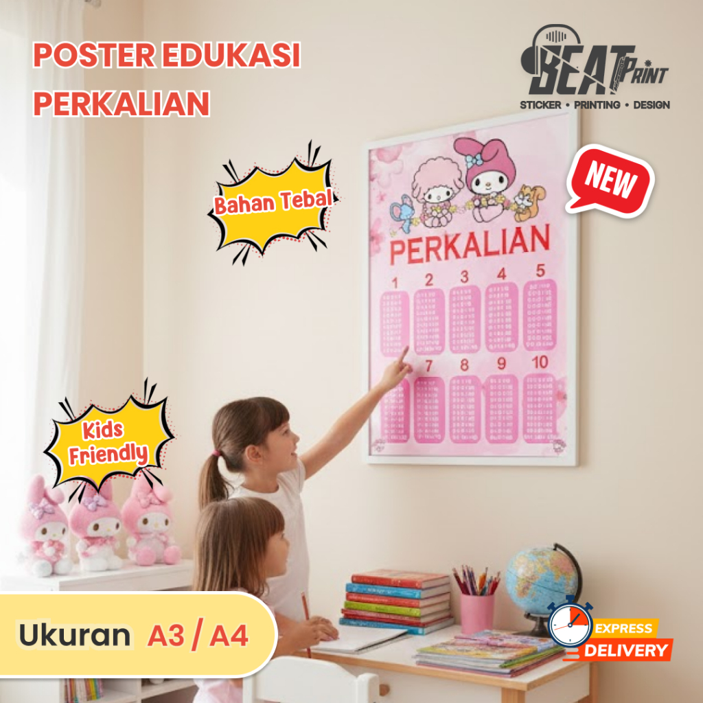 Jual Poster Edukasi anak A3 - Tema Perkalian Anak Sanrio - Beat Print ...