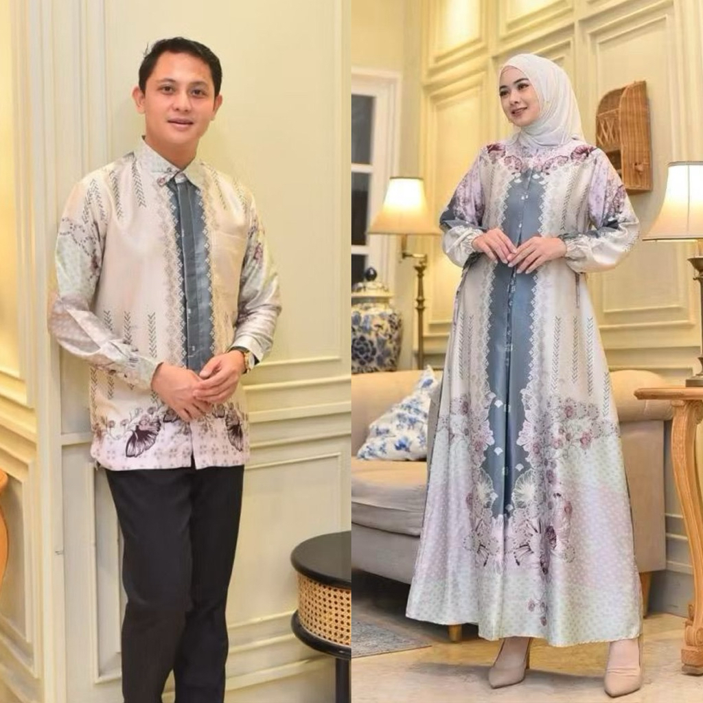 Jual Dress MEDINA Bahan Silk Premium Gamis Silk Motif Bunga Set Couple ...