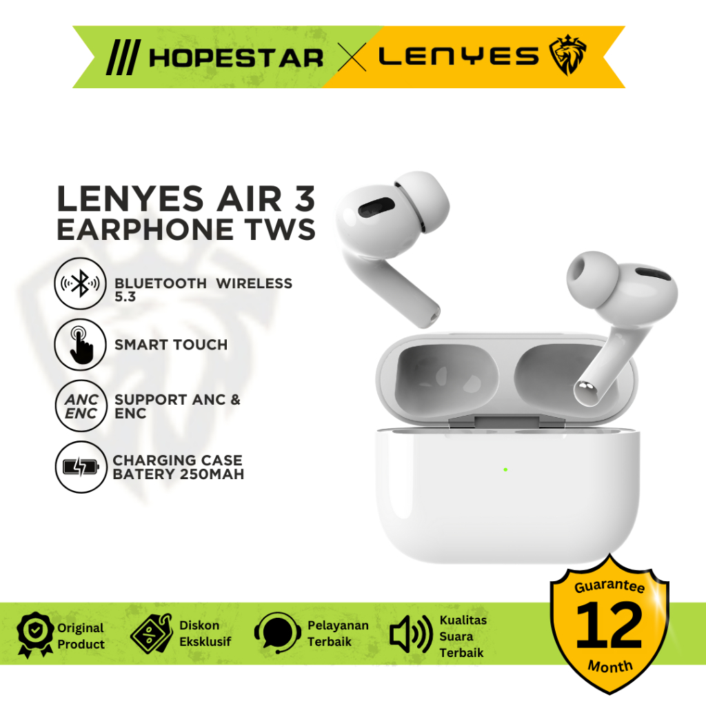 Jual Lenyes AIR 3 TWS Bluetooth 5.1 Hifi Smart Touch Earbuds Stereo ...