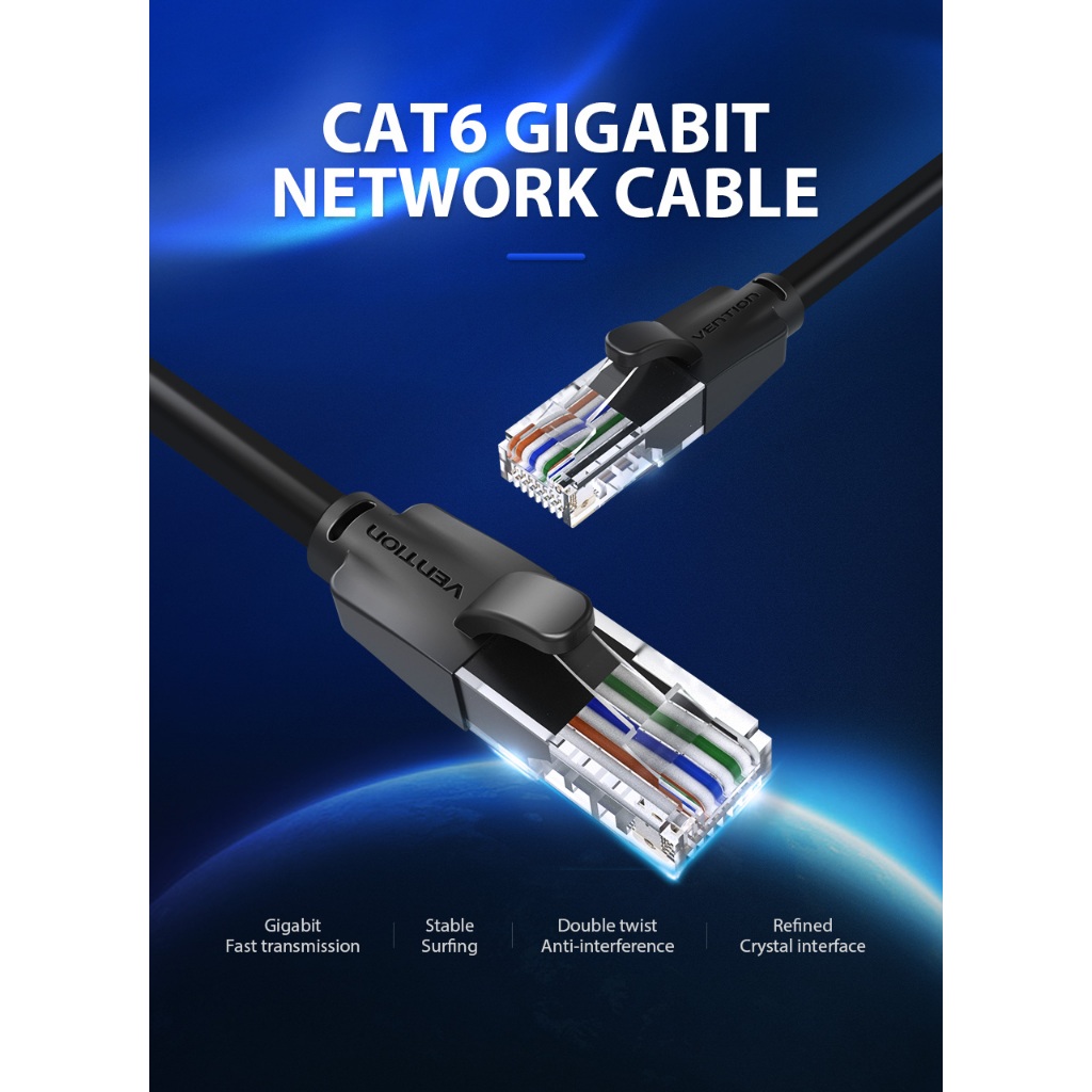 Jual Kabel lan vention 8m ibebk ibe cat 6 utp 26awg gigabit 250mhz ...