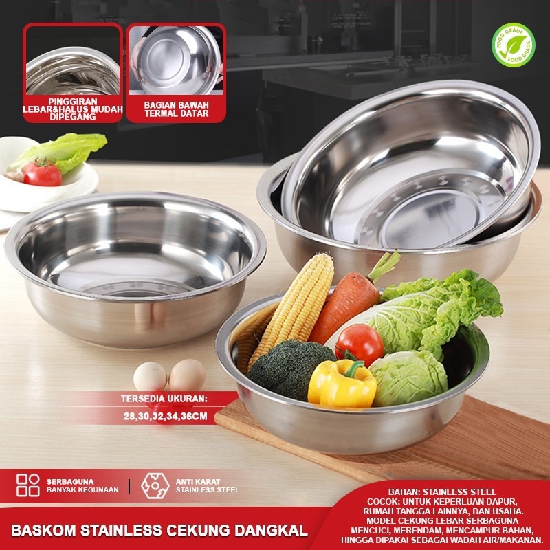 Jual Baskom/Waskom/Wadah Stainless Steel Tebal Polished Cekung Dangkal ...
