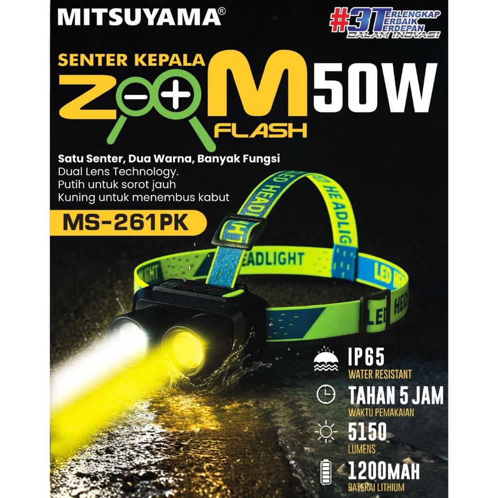 Jual Senter kepala led 2 cahaya putih & kuning MITSUYAMA MS-261PK mode ...