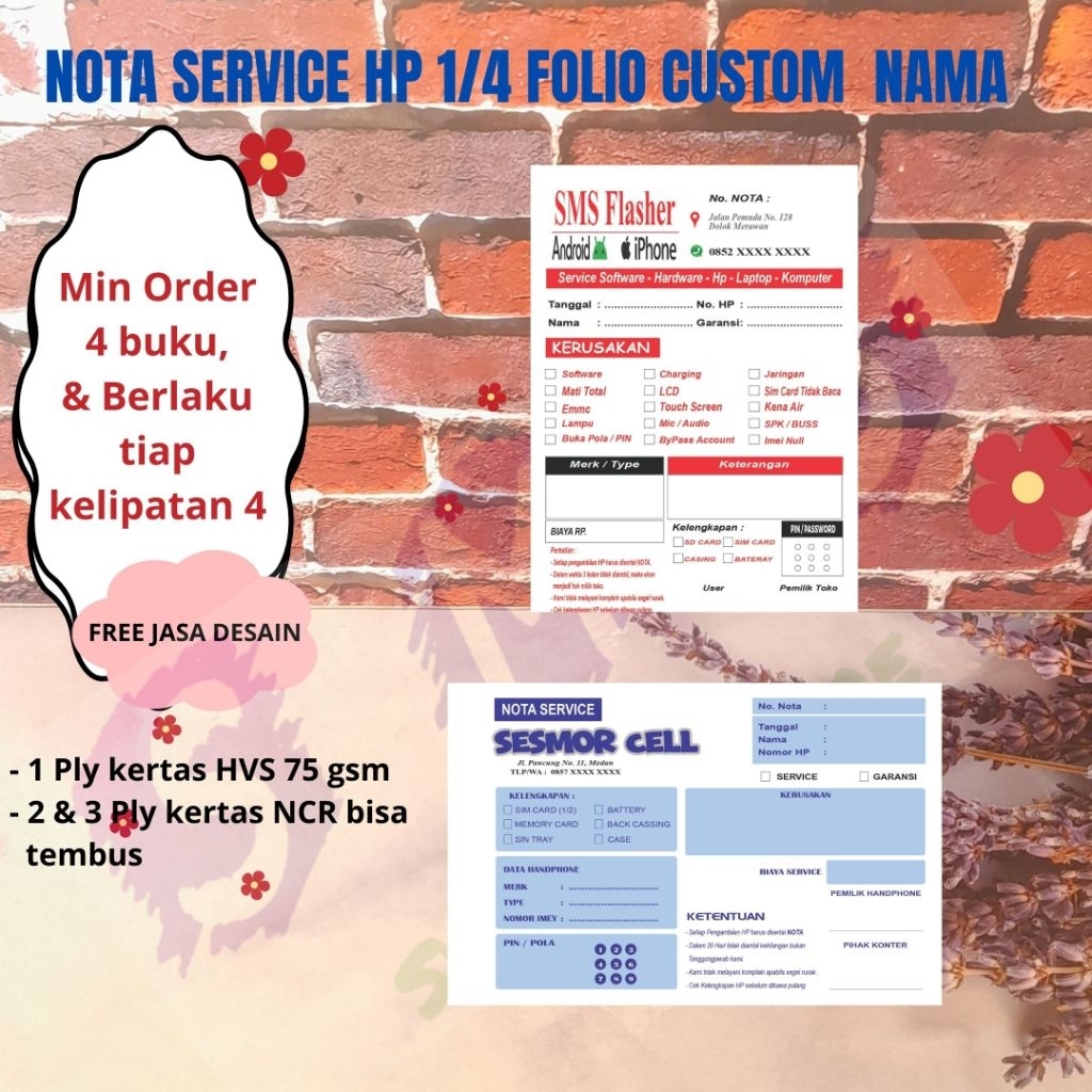 Jual NOTA SERVICE HP 3 PLY 1/4 FOLIO CUSTOM NAMA | Shopee Indonesia