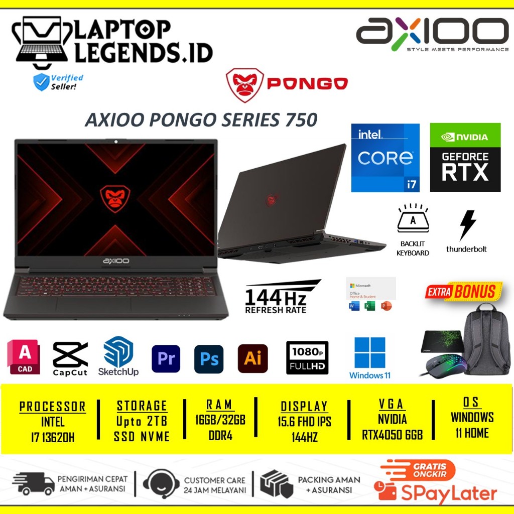 Jual Laptop Gaming AXIOO PONGO 750 SERIES Intel i7 13620H 32GB 1TB SSD ...