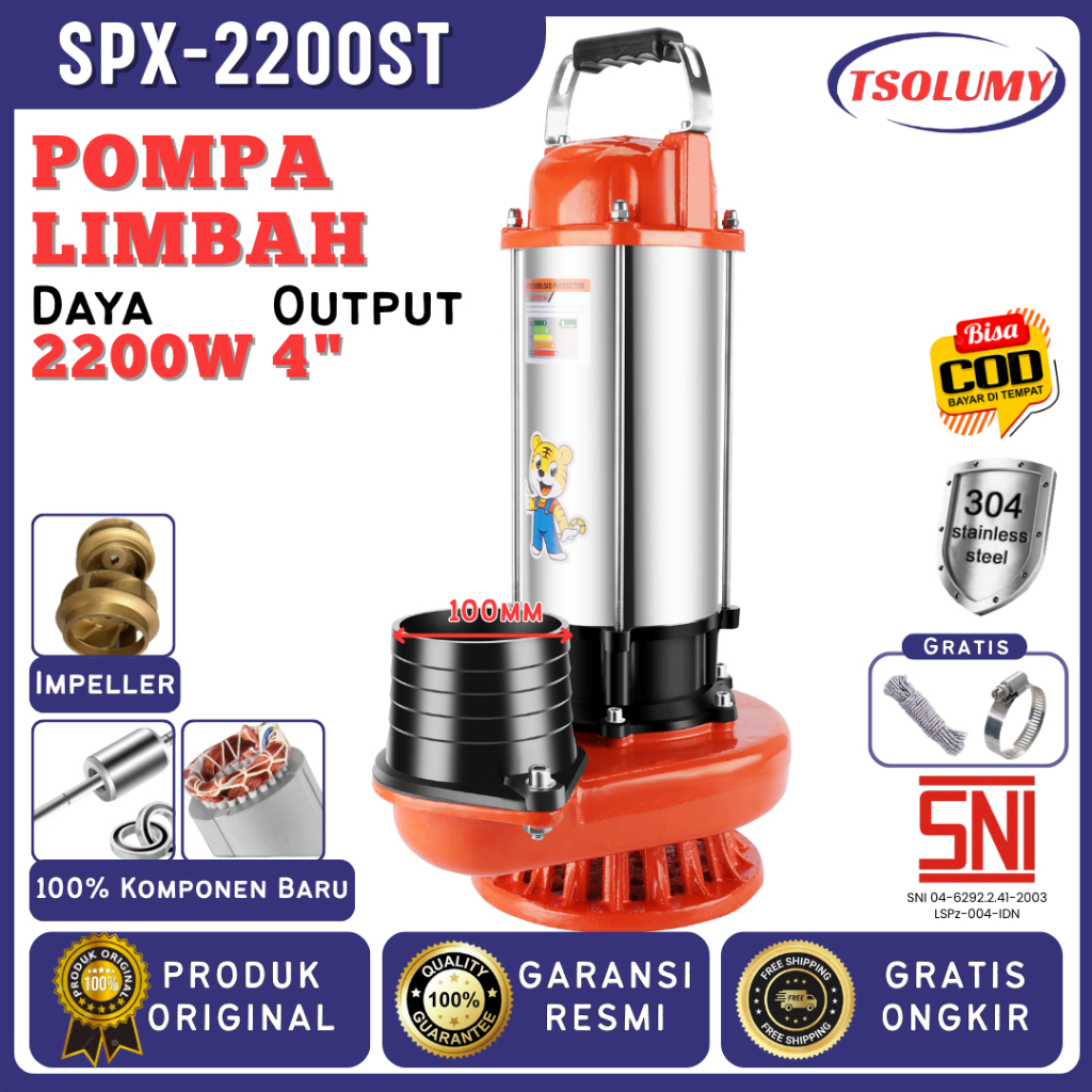 Jual Tsolumy Pompa Celup Air Kotor Limbah SPX-2200ST Daya 8 Meter Pompa ...