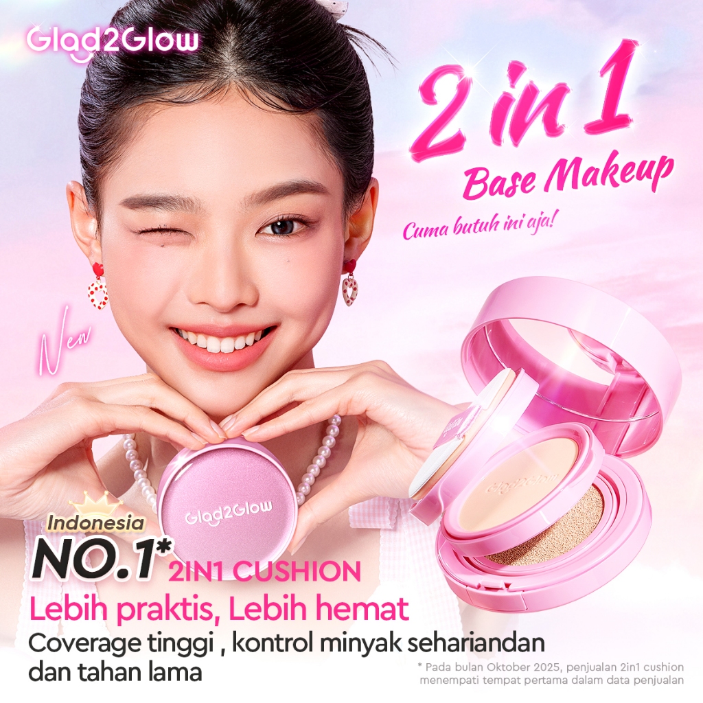 Jual Glad2Glow 2in1 Perfect Pair Cushion Powder Foundation & Lip serum ...