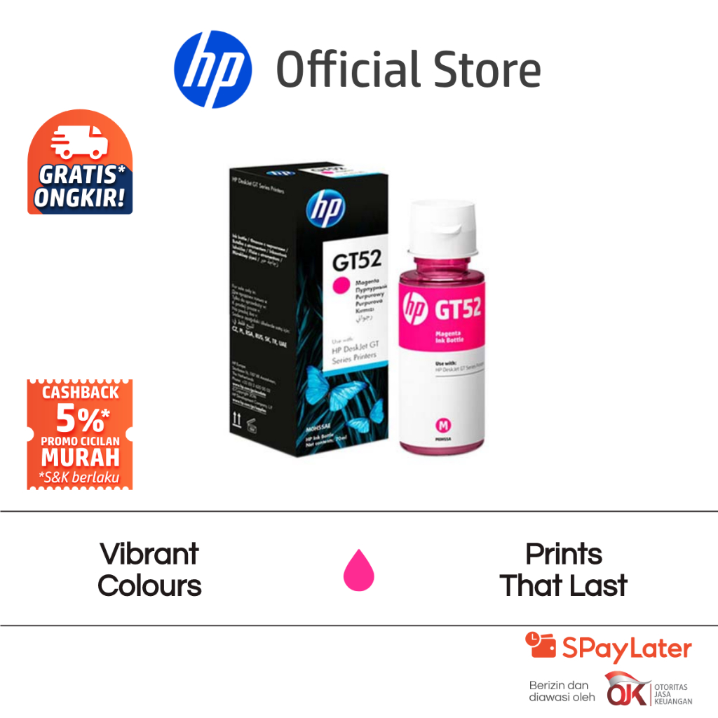 Jual Tinta Printer HP Original GT52 Color Warna Magenta HP DeskJet GT ...