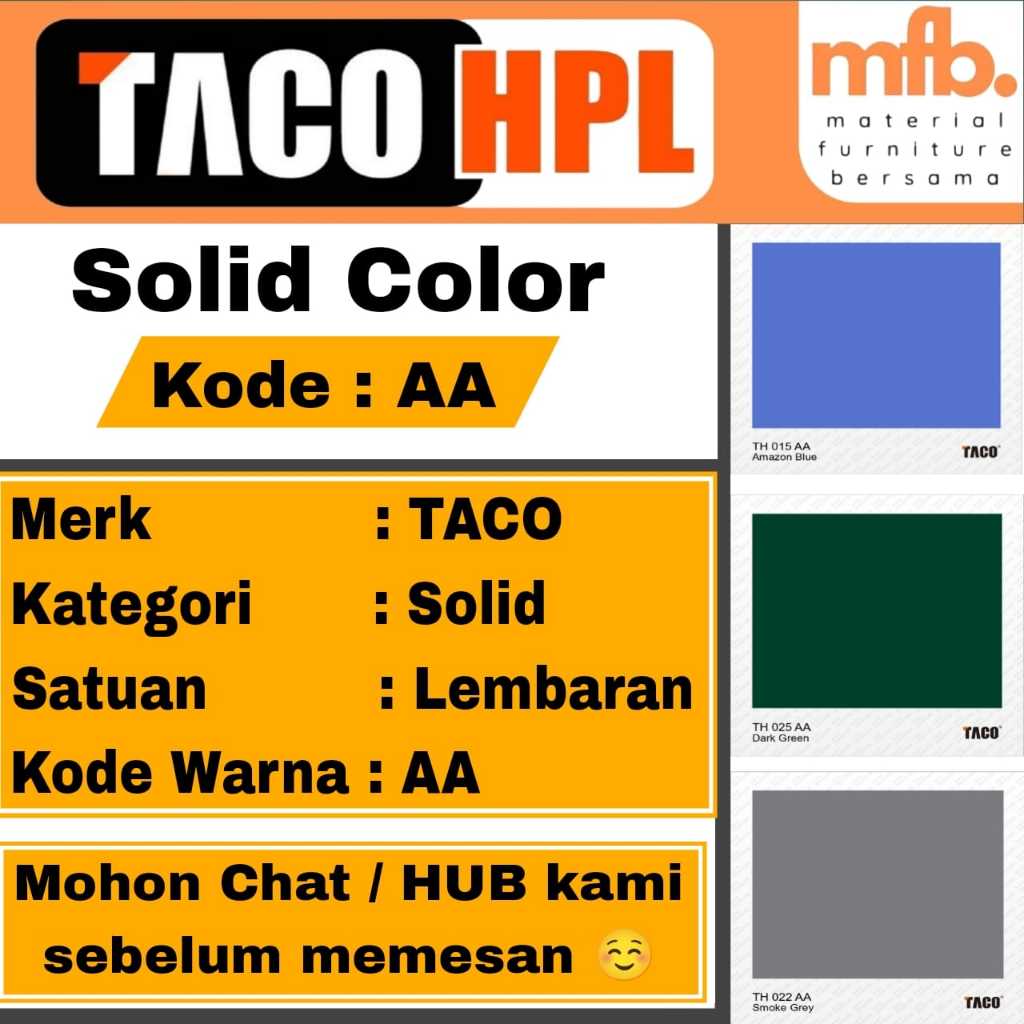 Jual HPL TACO PER LEMBAR UKURAN 1220 X 2440mm SOLID COLOR (TH 014 AA ...