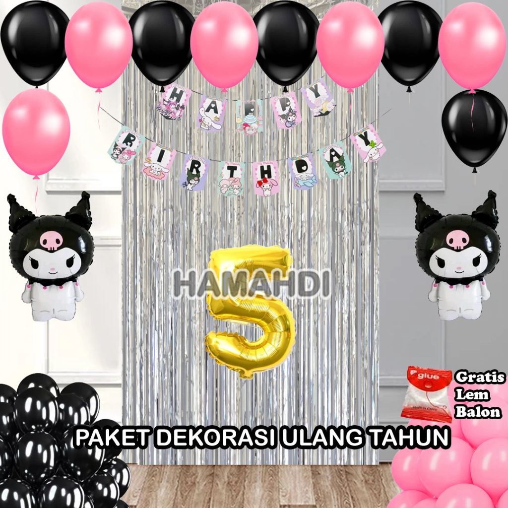 Jual HMD Paket Dekorasi Ulang Tahun Nama Anak Tirai Silver Banner HBD ...