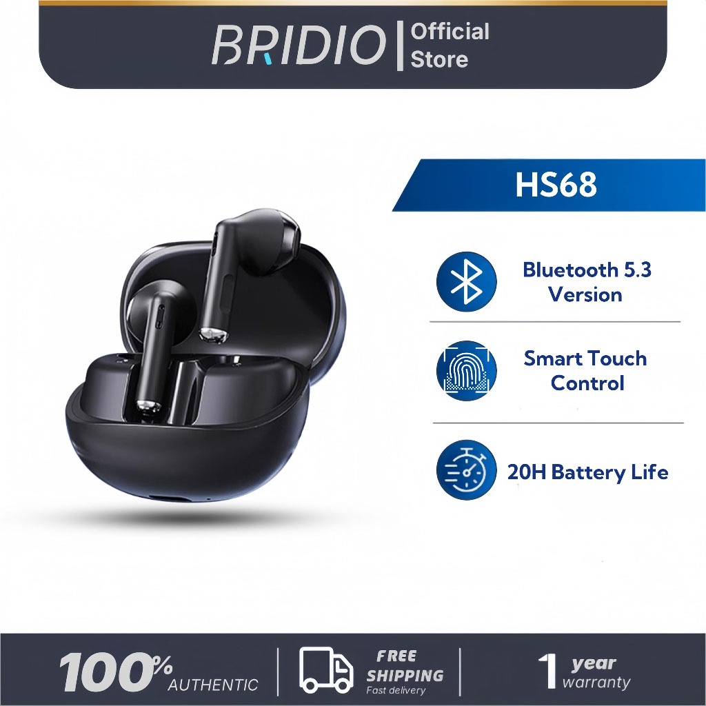 Jual Bridio HS68 Bluetooth Earphone TWS Headset Smart Touch Control ...