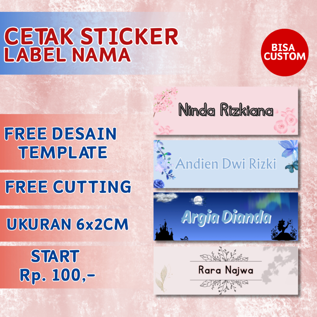 Jual [ISI 105 Pcs] Sticker Nama Custom Desain Label Untuk Buku Tas ...