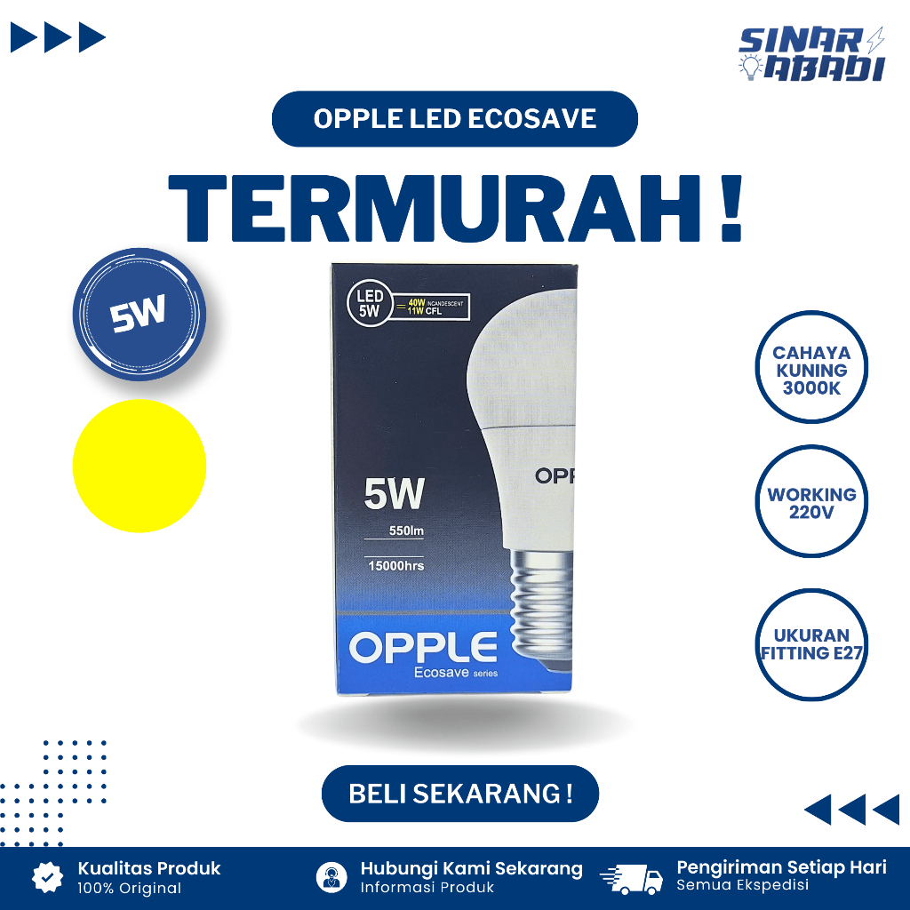 Jual Opple LED Ecosave 5W E27 3000K (Kuning) | Shopee Indonesia