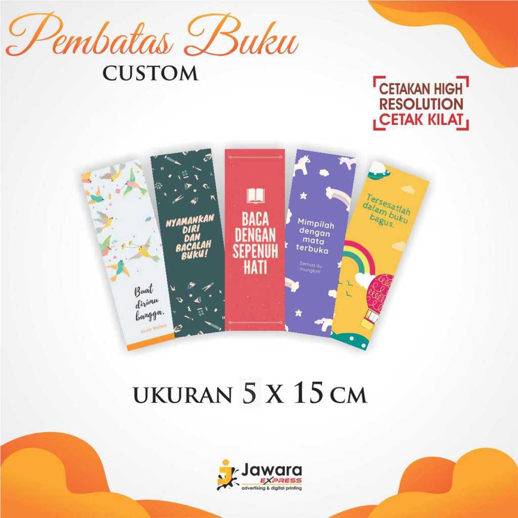 Jual CETAK CUSTOM PEMBATAS BUKU UK 5 X 15 CM , ART PAPER FREE DESAIN ...