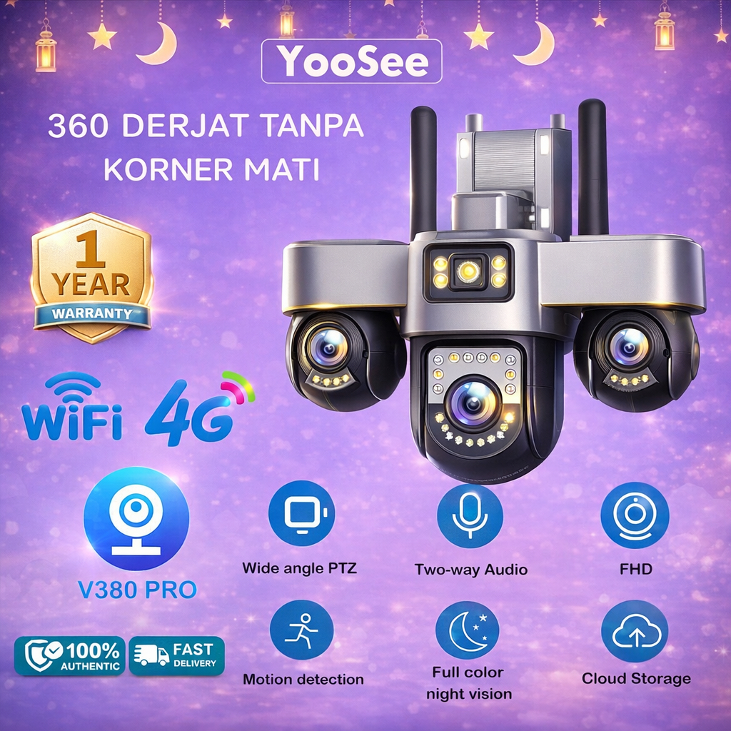 Jual V380 Pro CCTV 3 Lensa PTZ 10X Zoom 12MP Rotasi APP Two Way ...