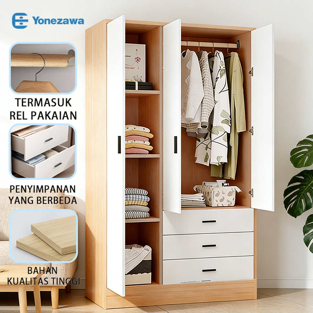 Jual COD Lemari Pakaian 3 Pintu Modern Minimalis Lemari Pakaian Medium ...