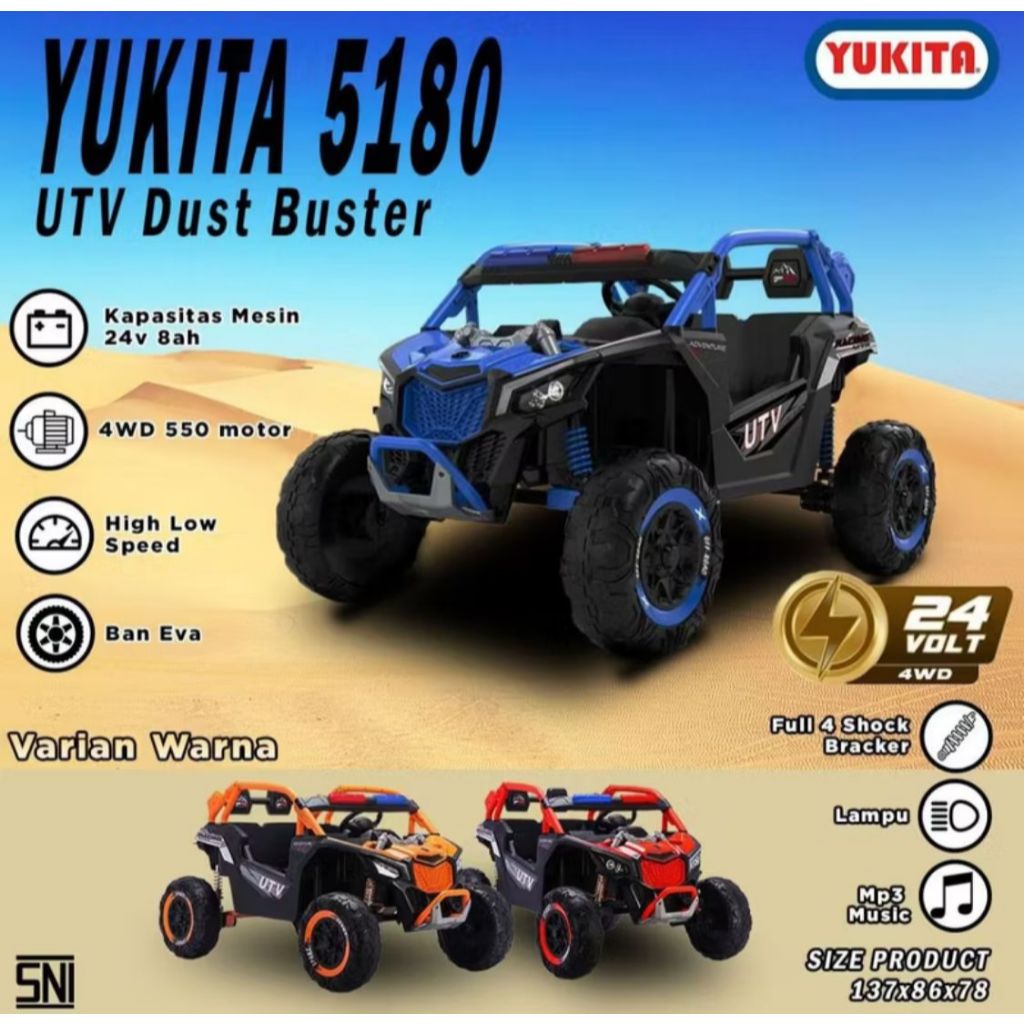 Jual Mainan Anak Mobil Aki Anak Yukita 5180 UTV DUST BUSTER 24VOLT Ban ...