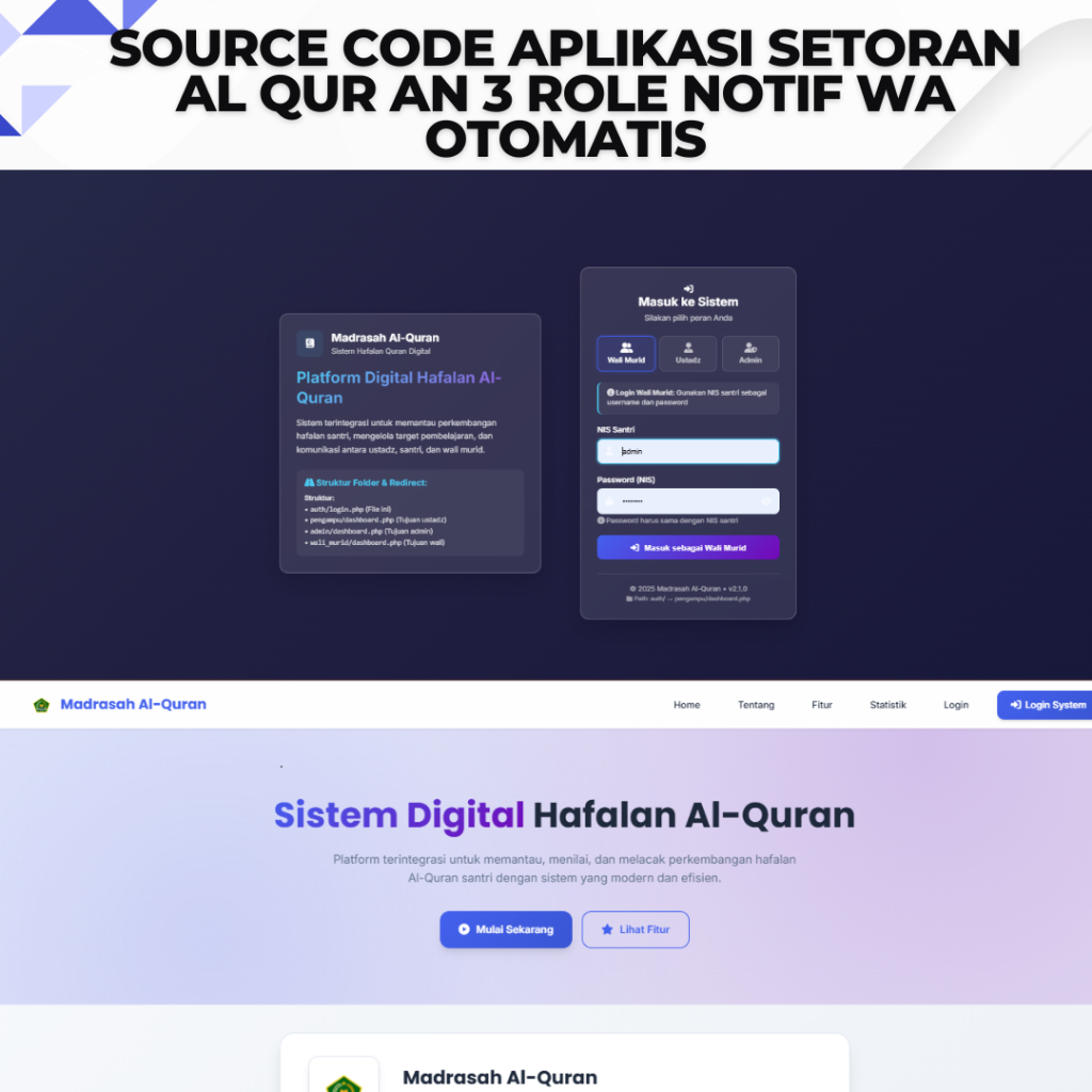 Jual SOURCE KODE APLIKASI HAFALAN SETORAN AL QUR AN NOTIF WA & 3 ROLE ...