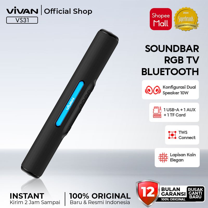 Jual VIVAN Bluetooth Soundbar TV Super Bass Speaker RGB LED Lampu TWS ...