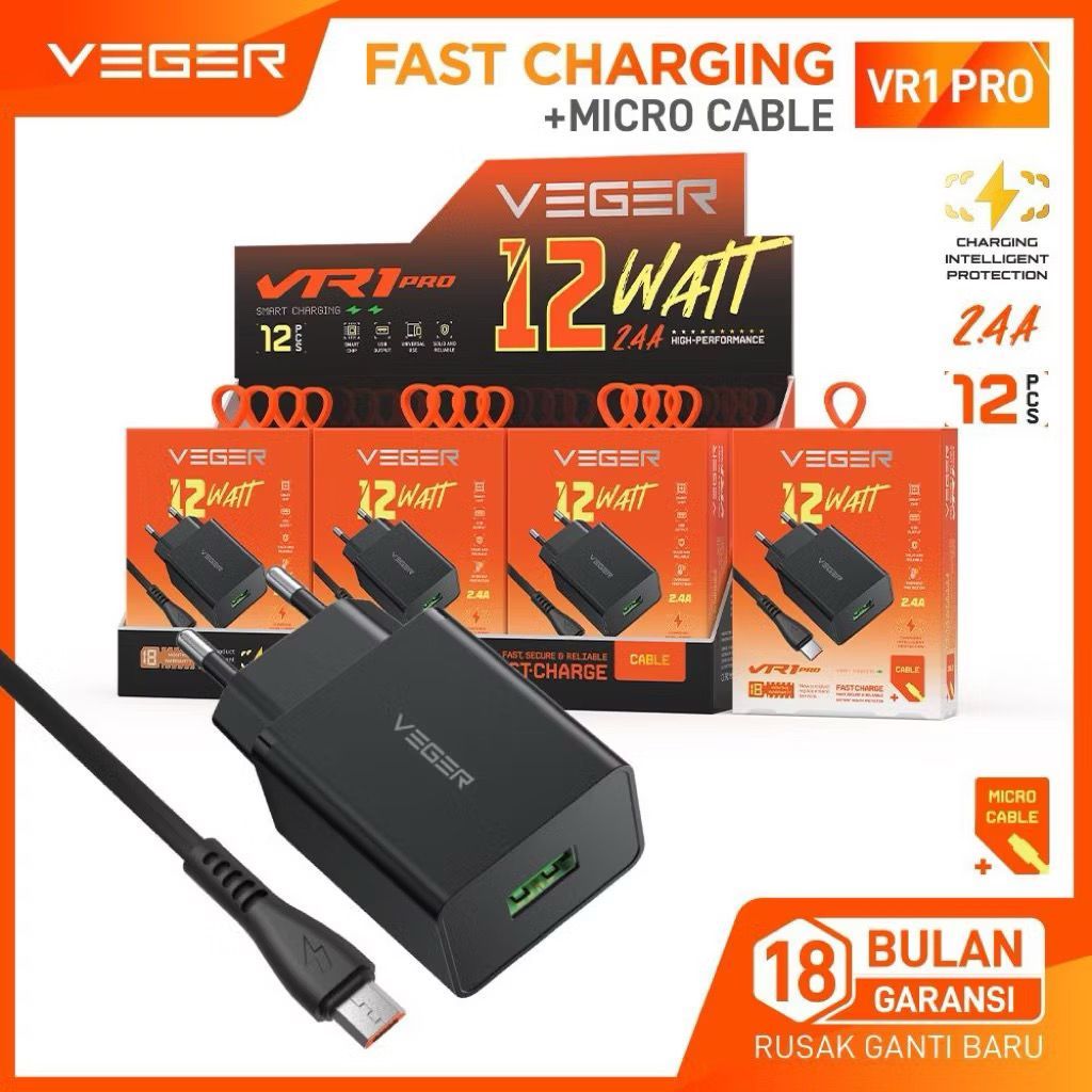 Jual VEGER VR1 PRO / R1 PRO CHARGER KABEL MICRO/TYPE-C (1 BOKS ISI 12 ...