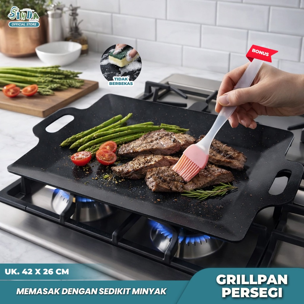 Jual SINDA Grill pan BBQ Datar Wajan Persegi Kebab Anti Lengket ...