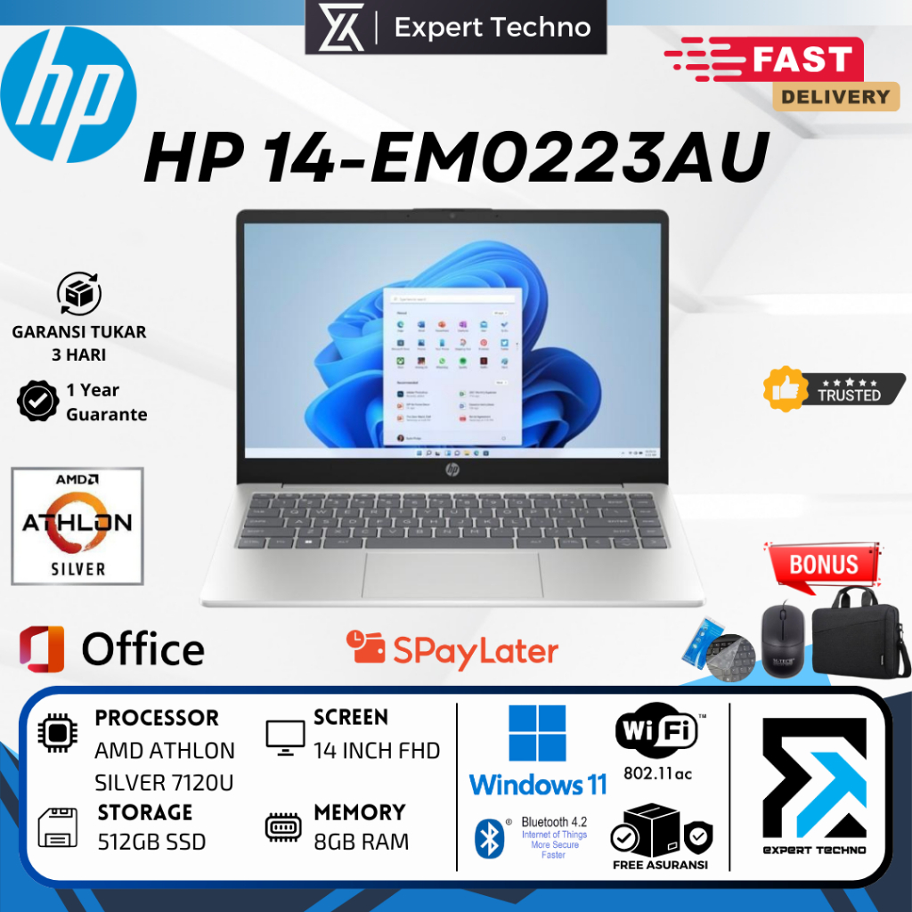 Jual HP 14 EM0223AU AMD Athlon Silver 7120 8GB 512GB 14" FHD W11 GOLD ...