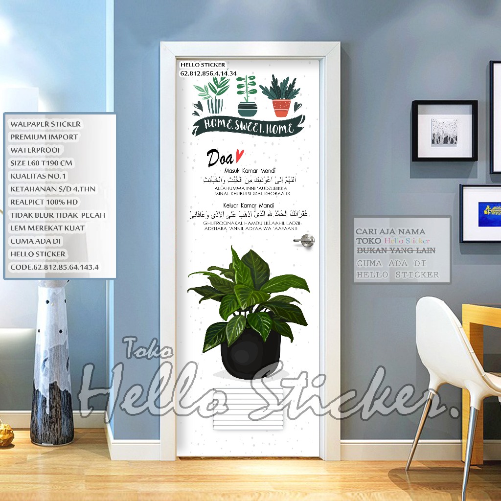 Jual Stiker Pintu Kamar Mandi Estetik Dan Minimalis Motif Kaktus Dengan ...