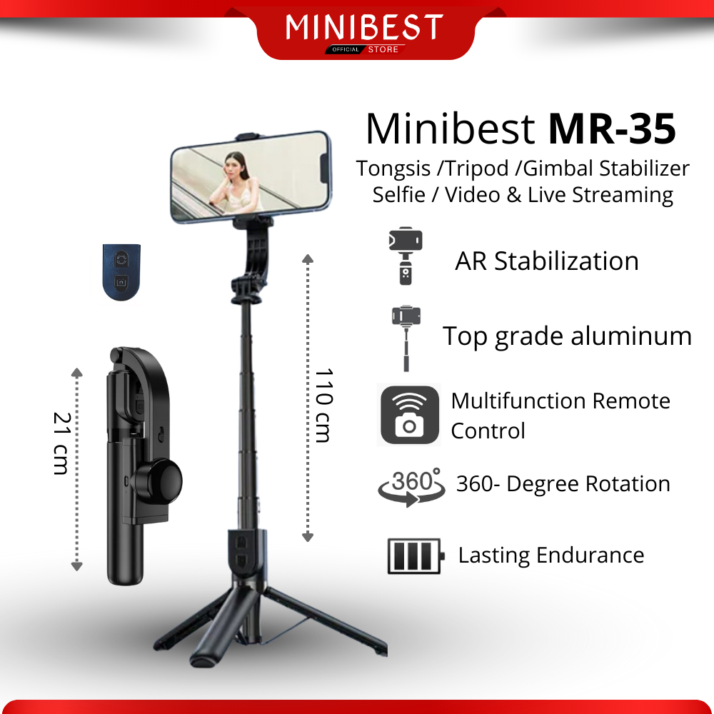Jual MINIBEST MR35 Tongsis Tripod Gimbal Stabilizer Bluetooth Selfie ...
