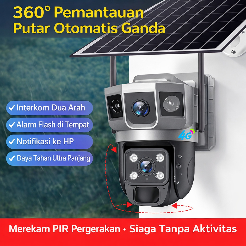 Jual 3MP Kamera CCTV V380 PRO dengan Tiga Lensa Tenaga Surya Deteksi ...