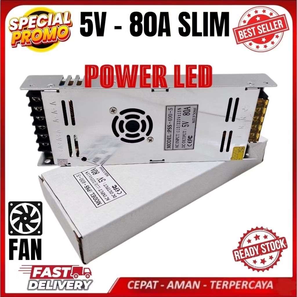Jual Power Supply 5V 80A Body Slim Power Supply Running text | Shopee ...