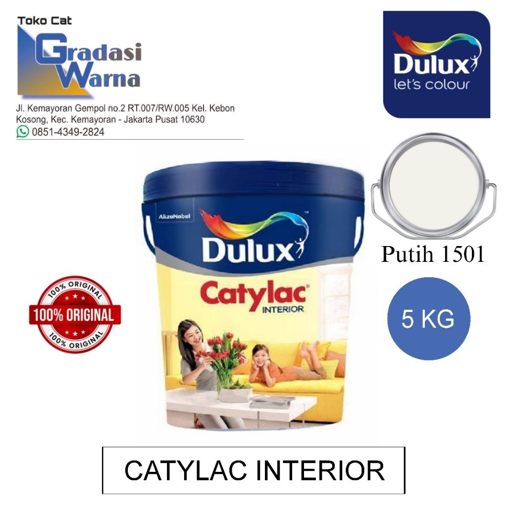 Jual CAT TEMBOK DULUX CATYLAC INTERIOR PUTIH 5 KG / 5KG | Shopee Indonesia