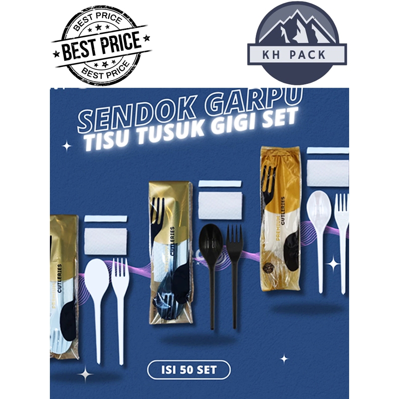 Jual SENDOK GARPU TISU TUSUK GIGI SET STERIL SENDOK GARPU PLASTIK 4IN1 ...
