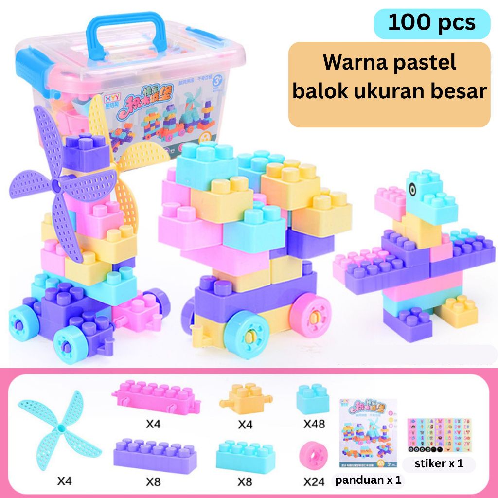 Jual Balok Block Istana Mainan Ukuran Sedang Warna Pastel + Box Lengkap ...
