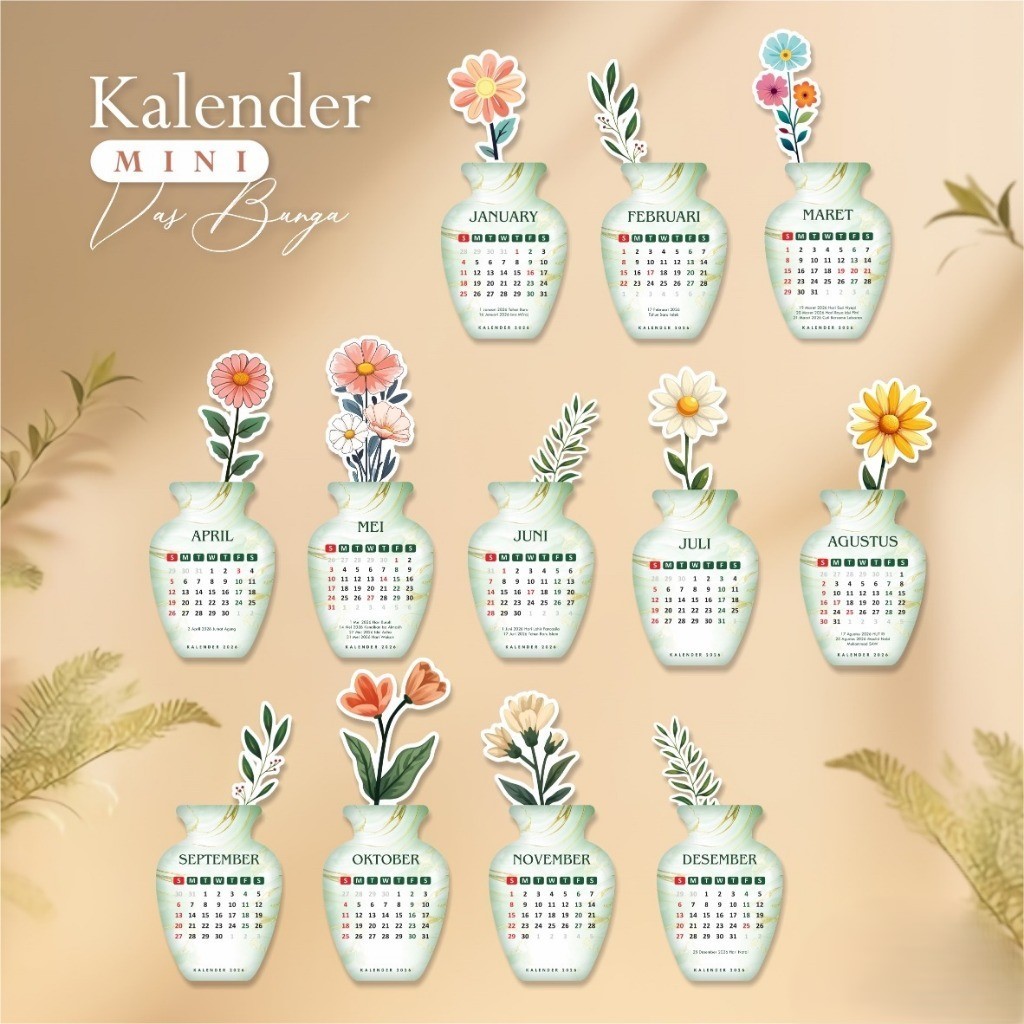 Jual Kalender Vas Bunga Meja Minimalis 2026 Design Unik 12 Bulan ...