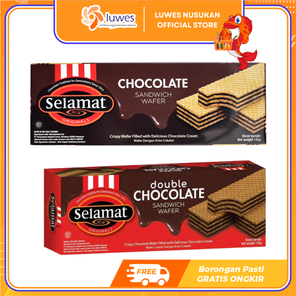 Jual Selamat Wafer Sandwich Chocolate/Double Chocolate 145gr | Shopee ...
