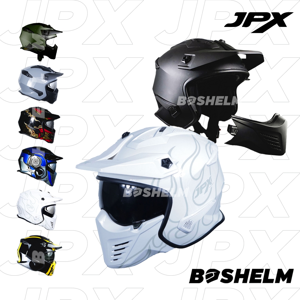 Jual BOSHELM Helm Cross JPX MX-726R HITAM DOFF Helm Full Face SNI ...