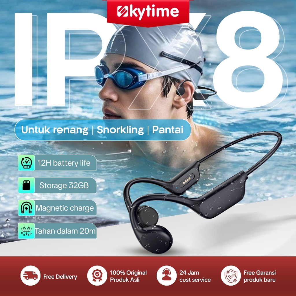 Jual Skytime IPX8 Tahan Air Earphone Bluetooth Running Swimming With ...