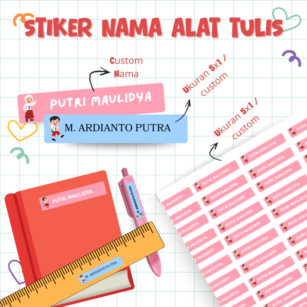 Jual Stiker Label Nama Alat Tulis Custom Nama | Label Nama Alat Tulis ...