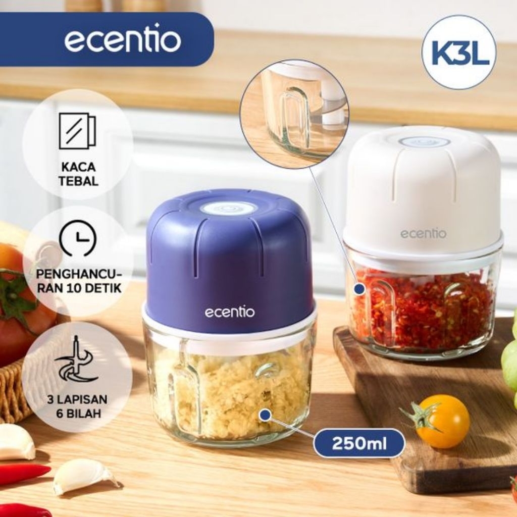 Jual Ecentio Mini Chopper 6 Mata Pisau 250ml Portable Kaca Blender ...