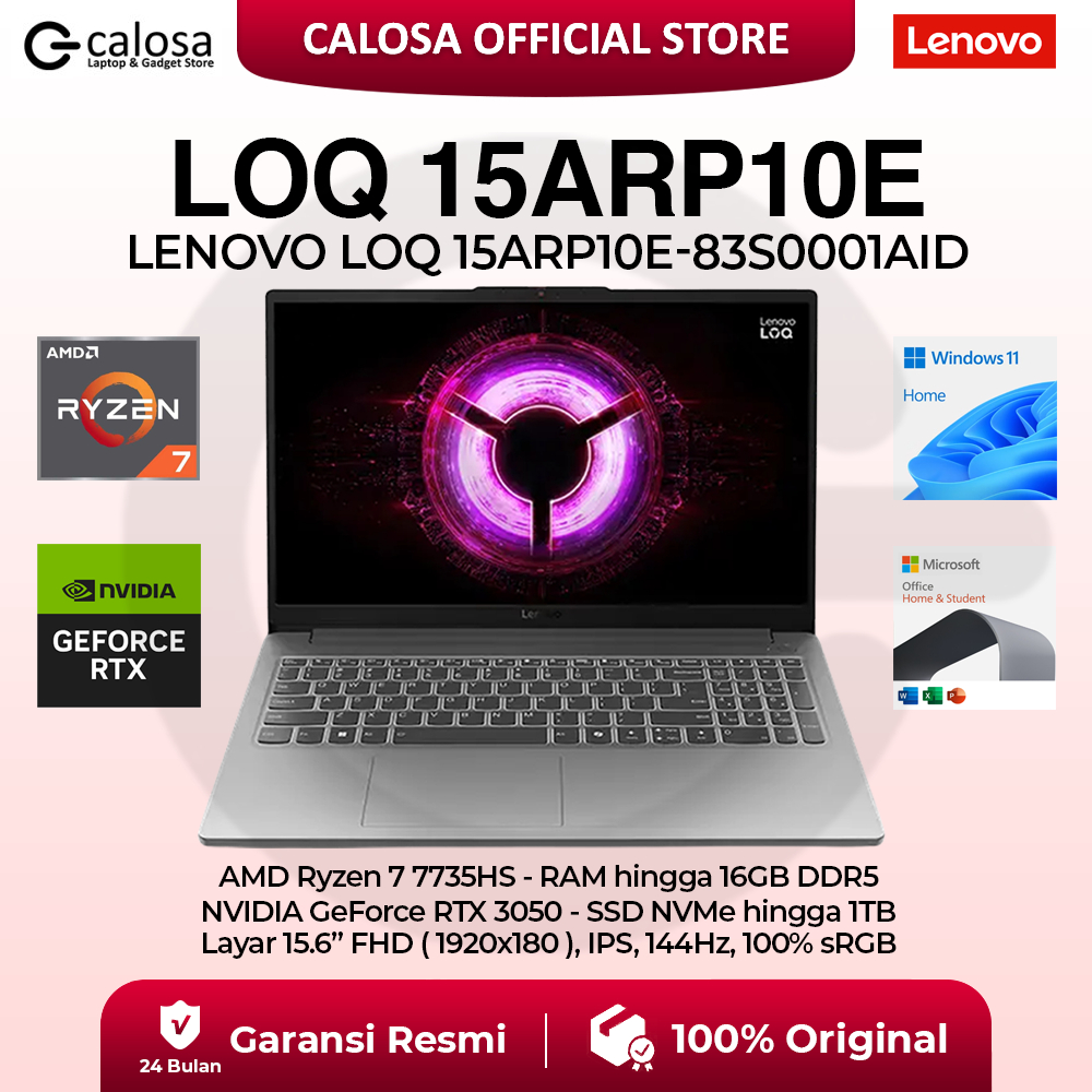 Jual Lenovo LOQ 15ARP10E AMD Ryzen 7-7735HS RAM 16GB 512GB SSD GeForce ...