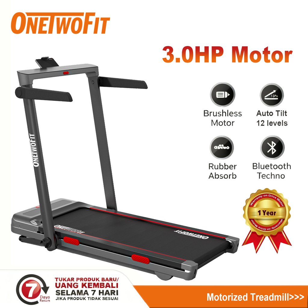 Jual OneTwoFit Treadmill Elektrik Alat Fitness Treadmill Listrik 3.0HP ...