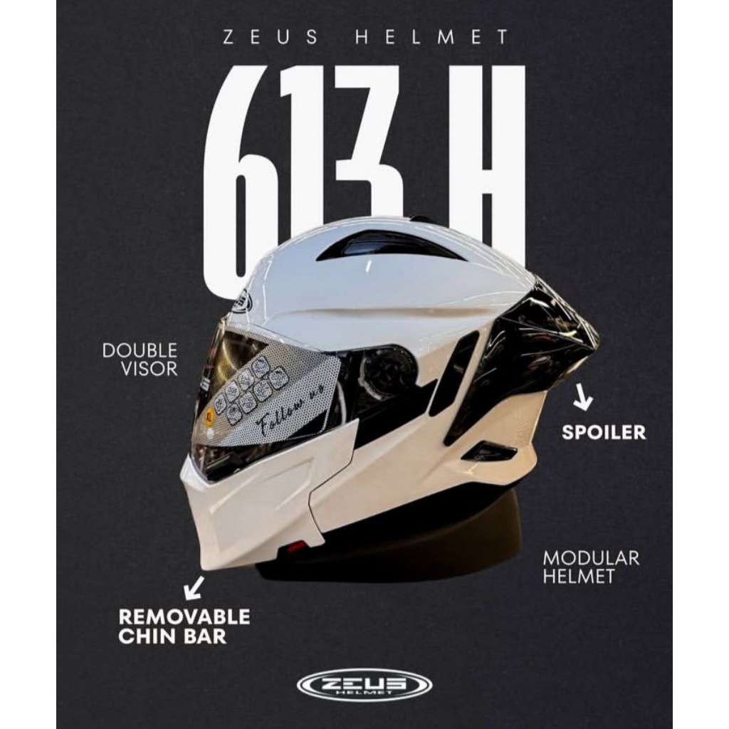 Jual HELM ZEUS 613H WHITE WITH SPOILER PAKET GANTENG MODULAR CROSSOVER ...