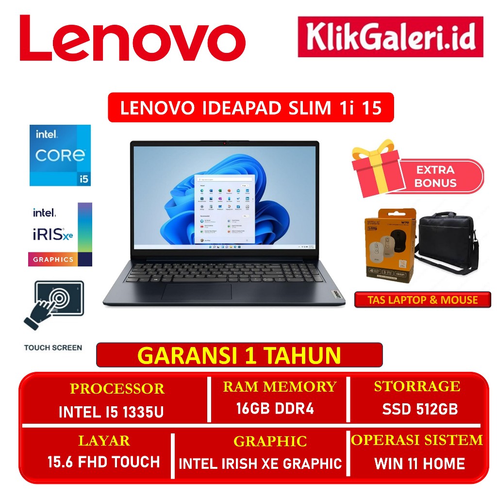 Jual Laptop Kerja Lenovo Ideapad Slim 1i 15 Intel I5 1335U 16GB 512GB ...