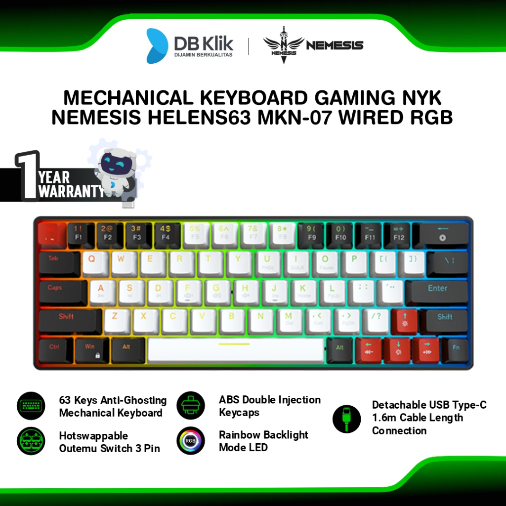 Jual Keyboard Gaming Mechanical NYK Nemesis HELENS63 MKN-07 Wired RGB ...