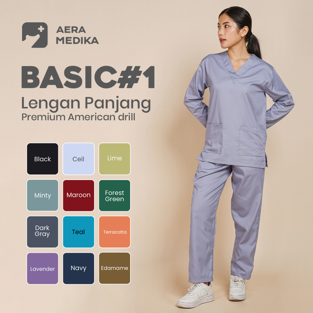 Jual (BASIC#1) LENGAN PANJANG Scrub / Baju Jaga / Baju OK / Baju ...